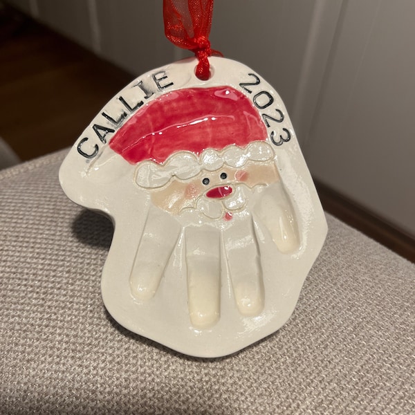 Folk Art Handprint Santa Ornament, Custom Baby Ornament, Handprint ...