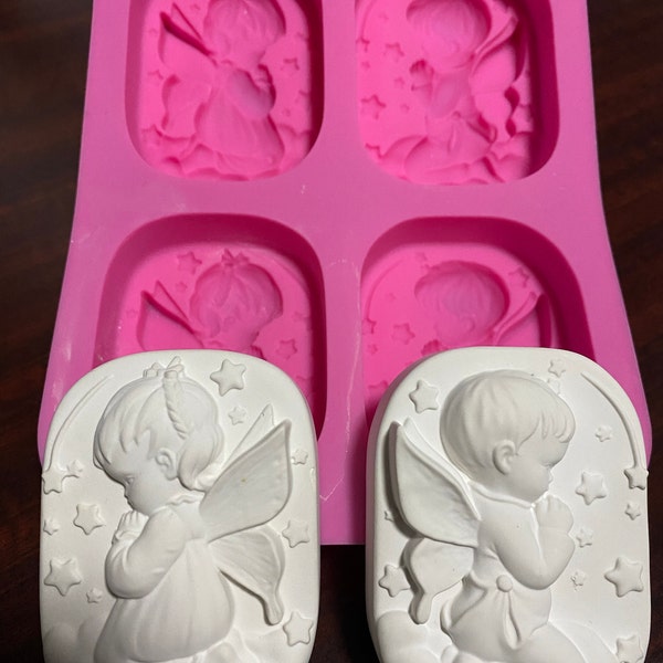 4 Cavities Angel Boys Angel Girls Silicone Soap Mold Rectangle Soap ...