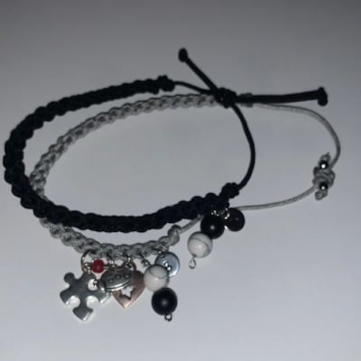 Destin II, His and Hers Bracelets, Black and Silver Gray, Couples ...