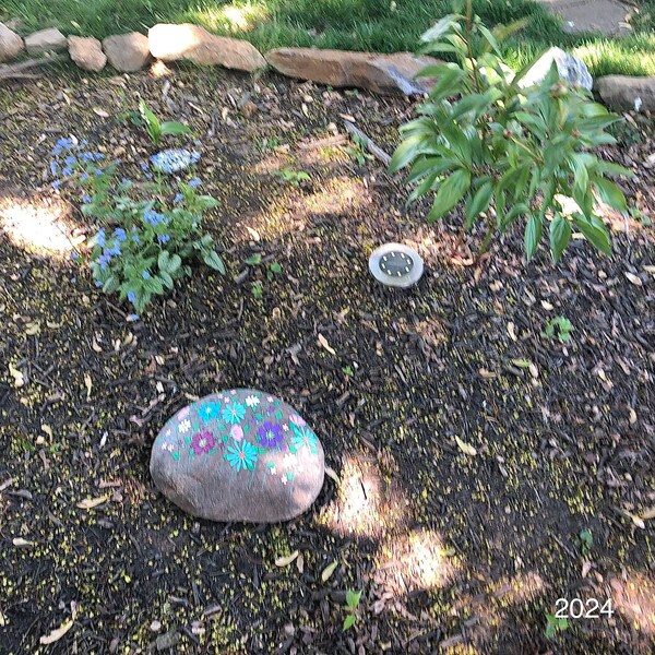 Painted Garden Stone. Whimsical Flower & Ladybug Rock. Perfect for Pet ...
