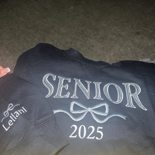 Embroidered Senior Sweatshirt, Coquette Bow, Customized Grad Gift ...