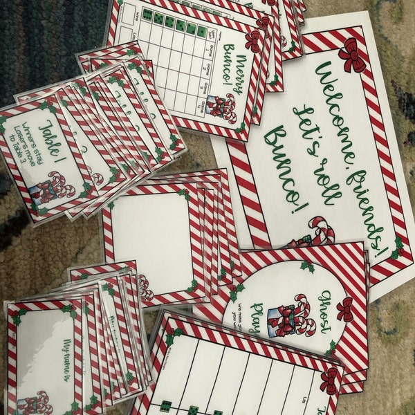 Christmas Bunco BUNDLE 27pgs Candy Cane Theme Scorecards Tally Sheets ...