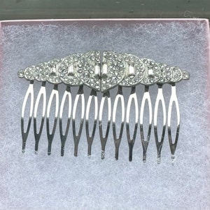 Vintage Art Deco RHINESTONE Hair Comb Silver Tone Pot Metal Swirled ...