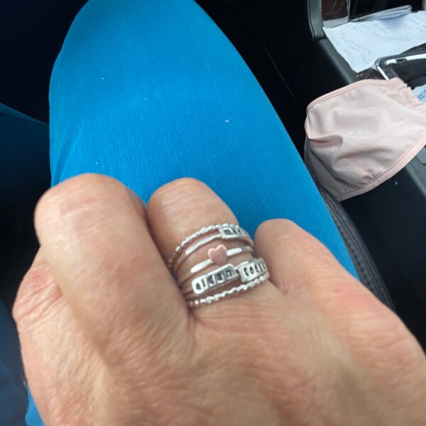 Copper Heart Stack Ring, Stack Ring, Sterling Silver Stack Band Ring, Heart Ring, Custom Stack ...