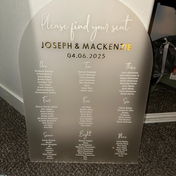 White Acrylic Seating Chart and Welcome Sign - Seating Chart Sign ...