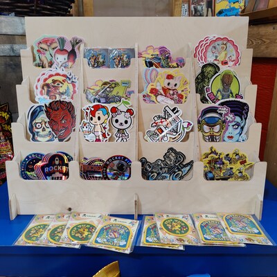 16 Pocket 5 Width, Sticker Display Rack With U Cuts, Wooden Countertop ...