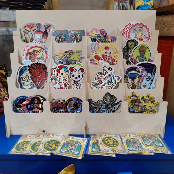 16 Pocket 5" Width, Sticker Display Rack With U Cuts, Wooden Countertop ...