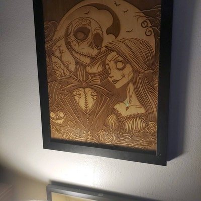 Jack and Sally, Nightmare Before Christmas Engraved Wood Artwork Framed ...