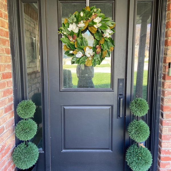 Magnolia Wreath for Front Door With Realistic White Magnolia Blooms ...