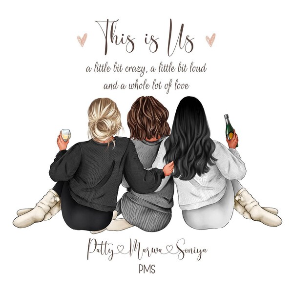 Best Friends Personalized Print, Custom 3 Friend Prints, Three Best ...