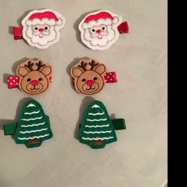 Santa Hair Clips, Santa Hair Bow, Felt Hair Clips, Santa Hair Clippies ...