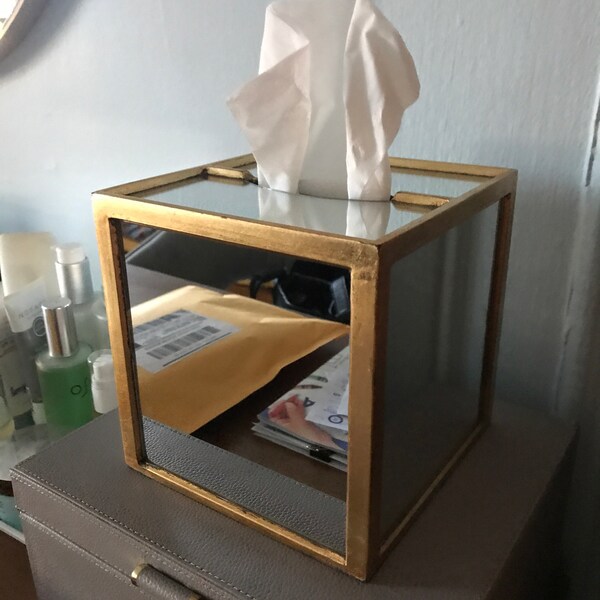 Gold Square Tissue Box Cover From Peru, Handmade Crystal Mirror Tissue ...