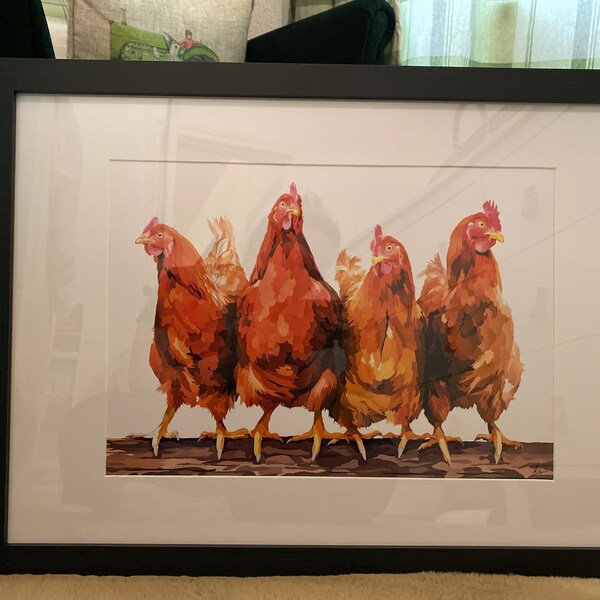 Chicken Print - Row of Chickens - Chicken Painting - Chicken ...