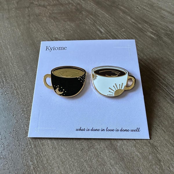 Coffee Mug Pins, Enamel Pin, Lapel Pin, Gold Plated, Set, Black, Latte ...
