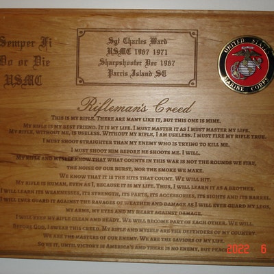 Personalized Marine Corp Rifleman's Creed Plaque Marine Award USMC ...