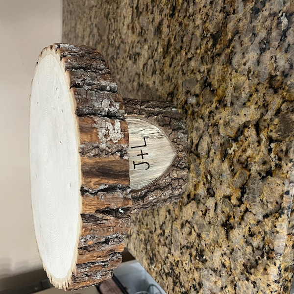 11" Wood Cake Stand, Log Cake Stand, Tree Bark Cake Stand, Tree Slice ...