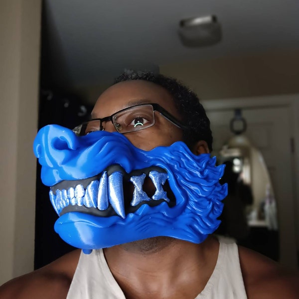 Snarling Wolf Mask - 3D Printed Demon Oni Half Mask - Etsy