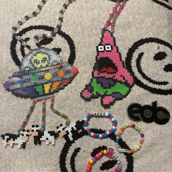 Red Amanita Magic Toadstool Trippy Mushroom Perler Kandi Necklace With ...