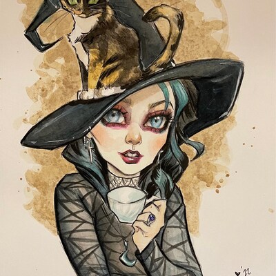 Coffee Witch and Kitty Series Ally and Mr. Biggles Cat 8x10 - Etsy