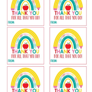 Teacher Appreciation Tag, Teacher Thank You Gift Tag, Teacher Rainbow ...