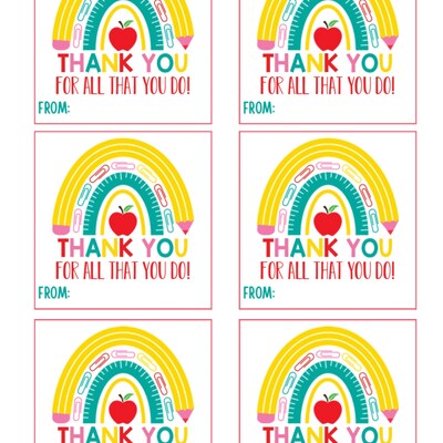 Teacher Appreciation Tag, Teacher Thank You Gift Tag, Teacher Rainbow ...