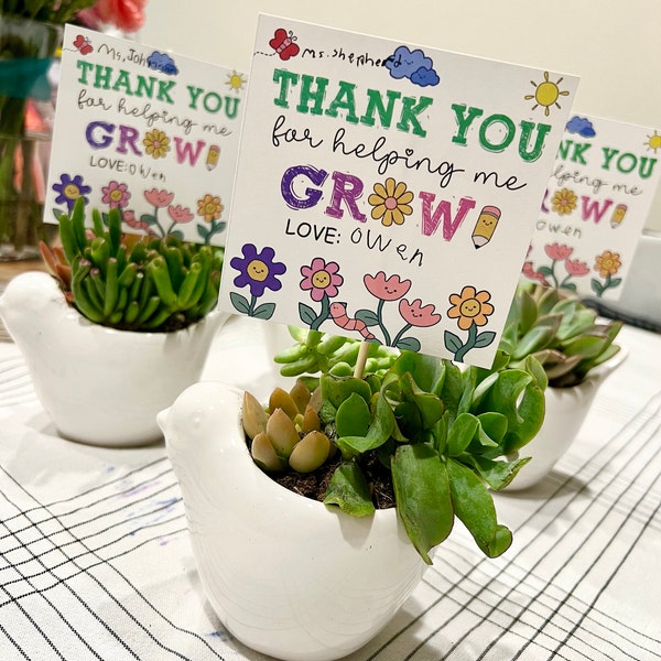 Thank You for Helping Me Grow Teacher Appreciation Tags, Cactus ...