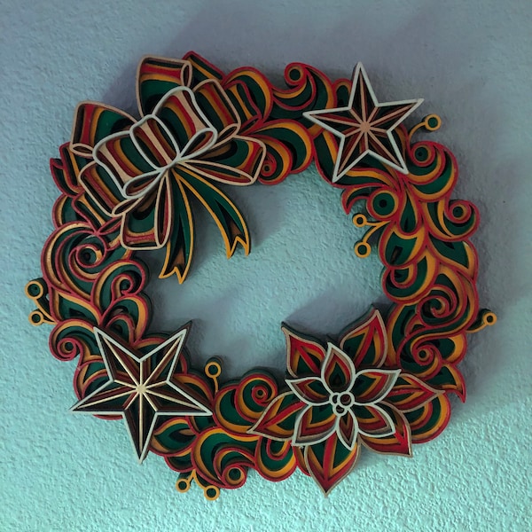 Christmas Wreath 3D Zentangle Svg Files, Multilayer Panel for Laser ...