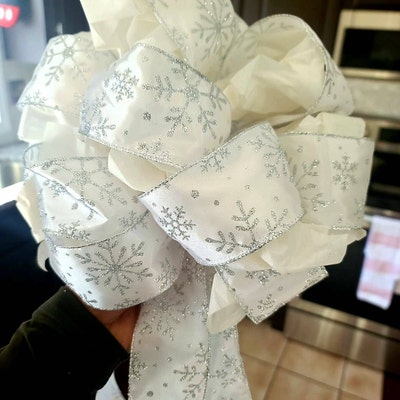 White Tree Topper / Christmas White Decorative Bow / Snowflakes White ...