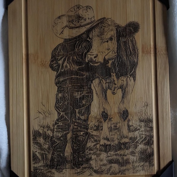 Cowboy and Calf Laser Engraving File, Western Farm Scene Art PNG ...