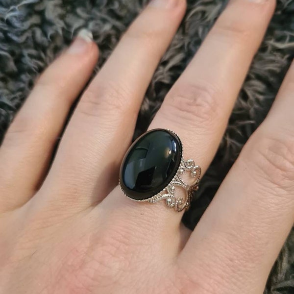 Victorian Gothic Ring - Black Onyx Gemstone Ornate Filigree Steampunk ...