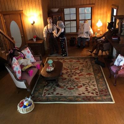 Miniature Dollhouse Velvet Rug 1:12 Scale Green Arts Crafts Mission ...