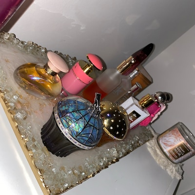 X Large Tray With Reflective Glass Rim, Handmade Epoxy Resin Tray With ...