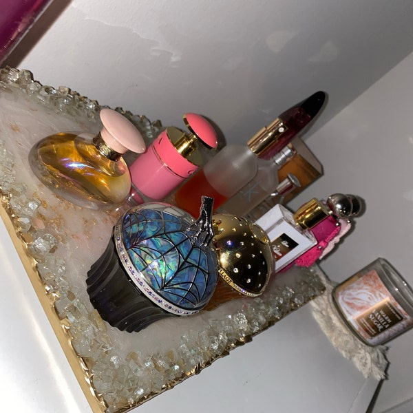 X Large Tray With Reflective Glass Rim, Handmade Epoxy Resin Tray With ...