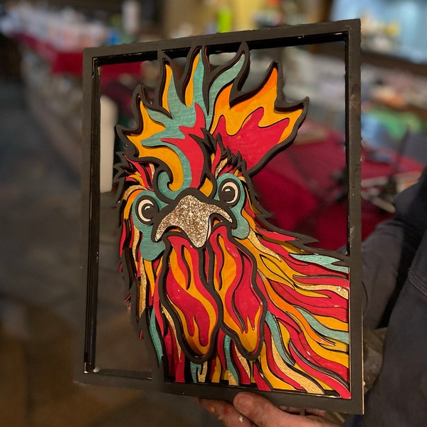 Peeking Rooster 3D Layered SVG for Cardstock/ Colorful Chicken ...