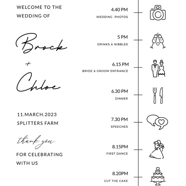 Monogram and Border Wedding Timeline Board Template, Simple Wedding ...