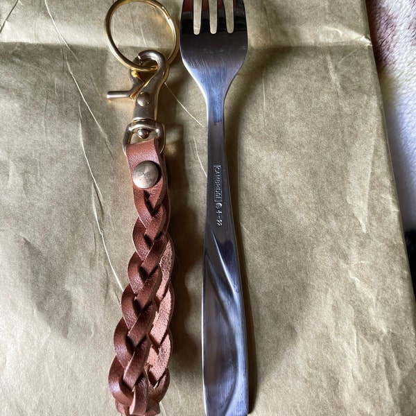 Braided Leather Keychain, Leather Braid Key Fob, Mens Key Ring W/ Brass ...