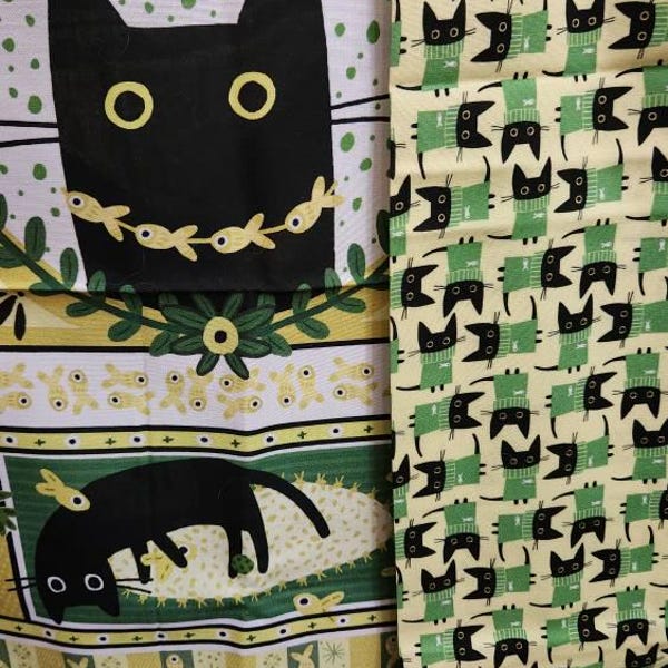 Cat Fabric Panel, A Tall Yarn Cat Panel Dear Stella Black Cat Quilt ...