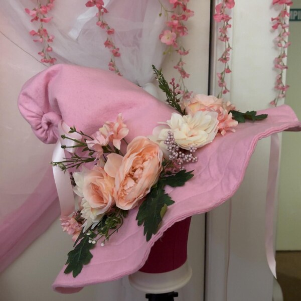 Pinktastic Pink Felt Witch Hat With Ribbon: Large Brim, Curl Back Crook ...