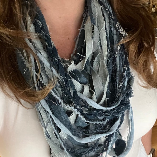 Old Jeans Frayed Jeans Denim Scarf Necklace Fabric Jewelry Textile ...