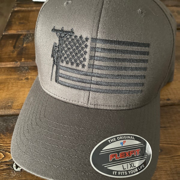 Any Colors, All Black Lineman Flag Embroidered Hat, Lineman Baseball ...