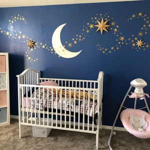 Moon and Starbursts Wall Decal Set, Includes One Moon and 66 Star ...