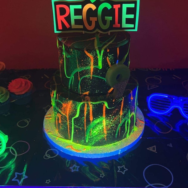 Glow Party Cake Topper, Neon Birthday Cake Topper, Personalized Cake ...
