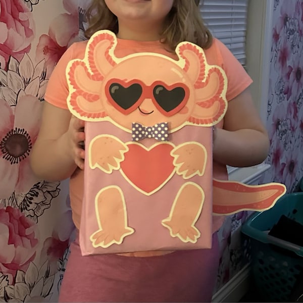 Axolotl Valentine Box Kit | Printable DIY Mailbox for Valentine's Day ...