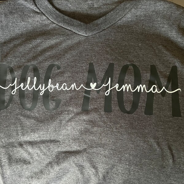 Dog Mom Shirt With Script Font Pet Names - Hearts and Personalized Pet ...