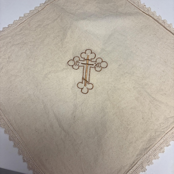 Orthodox Cross Embroidered Cream Natural Crochet Large Cloth / Pascha ...