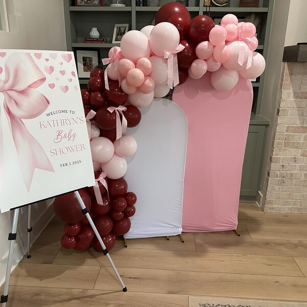 EDITABLE Pink Bow Welcome Sign for Baby Shower Minimalist Pastel Pink ...