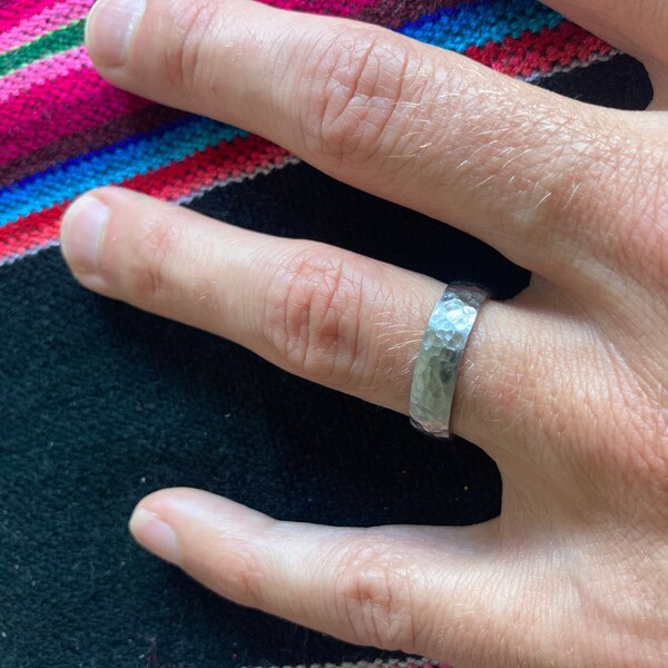 Peen Hammered Steel Ring - Silver 5mm Surgical Stainless Wedding Band ...
