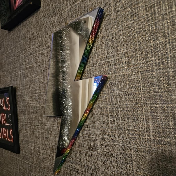 Rainbow Rhinestone Lightning Bolt Mirror: Handmade Eclectic Wall Decor ...