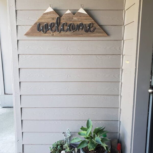 FREE SHIPPING, Welcome Sign, Front Porch Welcome Sign, Mountains ...
