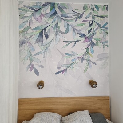 Watercolor Hanging Leaves Wallpaper Wall Mural, Hanging Leaves Wall ...